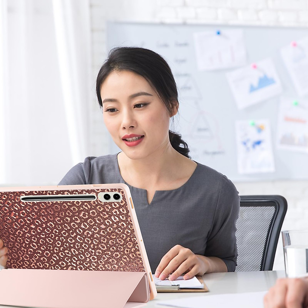 SoFunMoky for Samsung Galaxy Tab S9 Plus Case 12.4 Inch 2023 with S Pen Holder Multiple Angles Glitter Shining Gold Leopard Cheetah Full Protective Auto Wake Sleep Bling for S9+ Tablet Cover, Pink