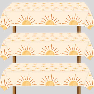 BIGKEOKI 3pcs Boho Themed Sunshine Birthday Party Tablecloths Boho Party Decorations First Trip Inspired The Sun Birthday Decorations Boho Hippie Sunshine Sun Baby Shower Party Supplies Decorations