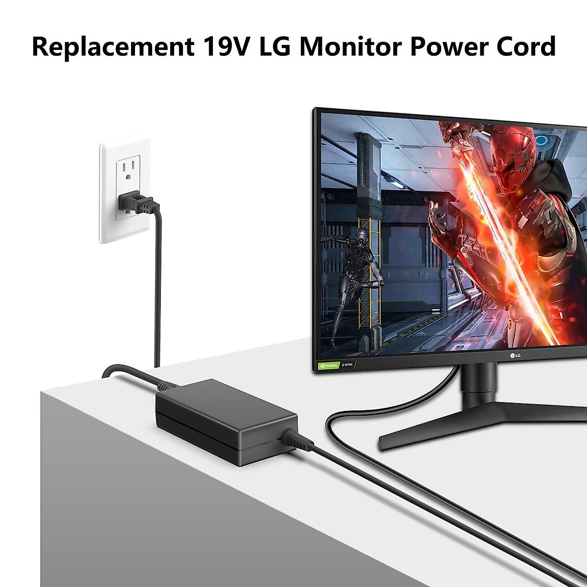 HKY 19V AC DC Adapter Compatible with LG 34" 32" 27" 24" 23" 22" 20" 19" LCD LED HD TV Monitor Widescreen LG 32ML600M-B 24MP400-B 27MP400-B 34WP65C-B 29WP60G-B 27GL83A-B 24GN600-B 34WN80C-B 24MP60G-B