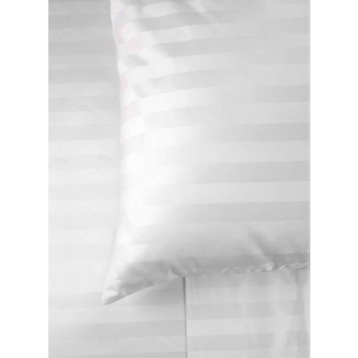 Damask Stripe Queen Size 7-Piece Duvet Cover and Bed Sheet Set 17 inch Deep Pocket - Complete Luxury Soft 1000 Thread Count 100% Egyptian Cotton Bedding Set - White
