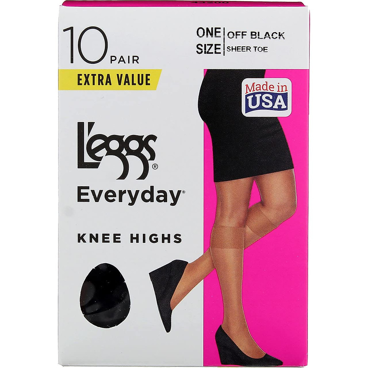 L'eggs Everyday Women's Knee-Highs, Sheer Toe, 100% Nylon, Off Black, One Size (Pack of 10)
