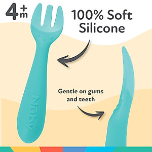 Nuby Silicone Easy Grip Fork & Spoon Set, 12+m in Aqua