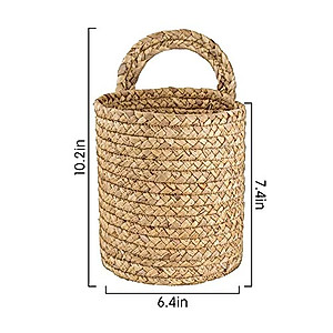 Goosacyon 2 Pack Seagrass Woven Hanging Basket Woven Wall Basket with Handle Rope Storage Basket Wicker Baskets for Plants Flower Clothes Home Decor