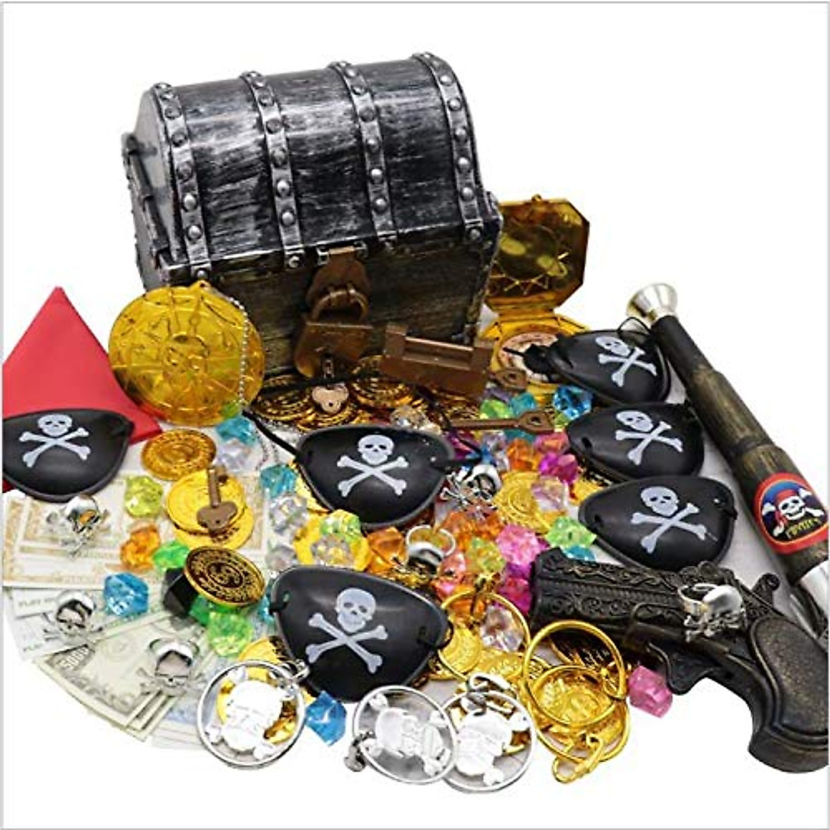 Leadtex Kids Pirate Treasure Chest Vintage Box with Accessories,Silver.