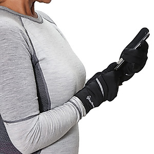 TrailHeads Womens Running Gloves Touchscreen Fingers & Convertible Waterproof Mitten Shell - for Winter, Reflective, Warm - Black - Reflective - Small/Medium