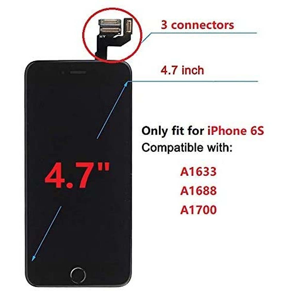 for iPhone 6S Screen Replacement Black,Drscreen LCD Touch Digitizer Complete Display for A1633, A1688, A1700,with Home Button Proximity Sensor Ear Speaker Front Camera Screen Protector and Repair Tool