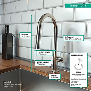 hansgrohe Talis N Brushed Nickel High Arc Kitchen Faucet, Kitchen Faucets with Pull Down Sprayer, Faucet for Kitchen Sink, Magnetic Docking Spray Head, Polished Nickel 72846831