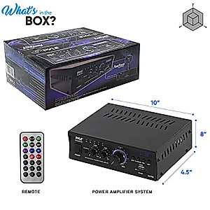 Pyle Home Home Audio Power Amplifier System - 2x75W Dual Channel Theater Power Stereo Receiver Box, Surround Sound w/ USB, RCA, AUX, LED, Remote, 12V Adapter - For Speaker, iPhone - Pyle PCAU35A