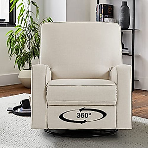 Harkawon Swivel Rocker Recliner Chair, Glider Rocker Recliner, Rocking Chair Nursery, Fabric Chair with High Back, Deep Seat, for Living Room, Bedroom, Beige