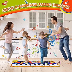 RenFox Baby Piano Mat with 25 Music Sounds, Kids Musical Playmat, Early Education Development Birthday Gift Music Toy for 1 2 3 Year Girls Boys, Piano Keyboard Touch Play Blanket for Child Toddlers