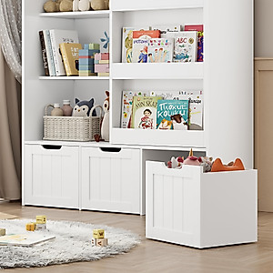 FOTOSOK Toy Storage Organizer with Sliding Book Shelf, Toy Organizers and Storage with 3 Movable Drawers and 6 Storage Cubbies, Playroom Organization and Storage Kids Bookshelf for Playroom, Bedroom