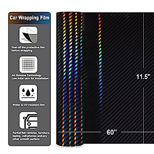 TECKWRAP Holographic Black Carbon Fiber Vinyl Wrap Film Bubble Free Air Release Car Wrap Vinyl Automotive DIY Decals 1ft x 5ft