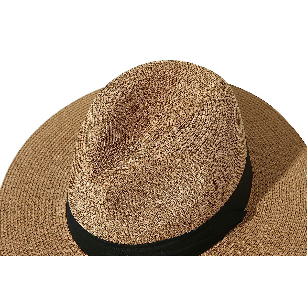 JOYEBUY Womens UPF50 Foldable Summer Straw Hat Wide Brim Fedora Sun Beach hat (Brown)