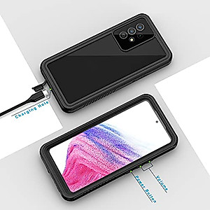 Lanhiem Samsung Galaxy A53 5G Case, IP68 Waterproof Dustproof Case with Built-in Screen Protector, Rugged Full Body Shockproof Phone Cover for Samsung A53 5G, Black/Clear