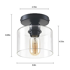 Deamakk Modern Semi-Flush Mount Ceiling Light, Rustic Ceiling Light Fixture for Closet, Hallway, Kitchen, Dining Room, Farmhouse Lighting, Matte Black Finish, Clear Glass Shade, E26, 5.9 inch