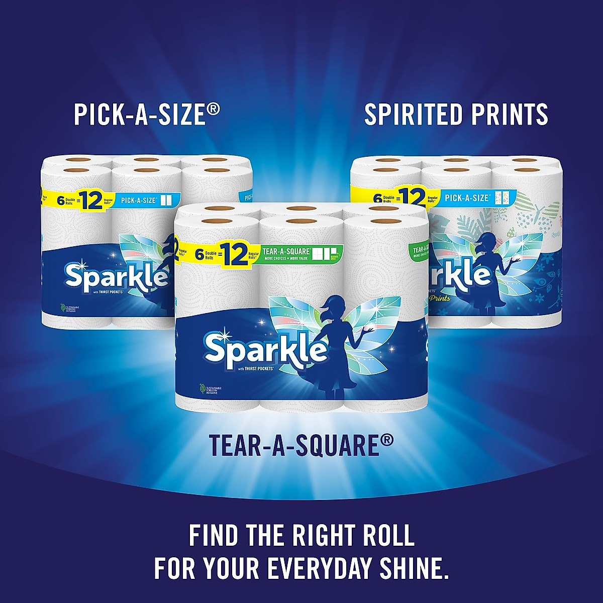 Sparkle® Tear-A-Square® Paper Towels, 2 Double Rolls = 4 Regular Rolls, 2 Count (Pack of 1)