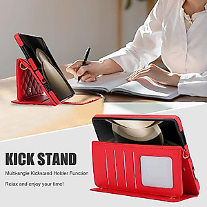 FHZXHY Wallet Case for Samsung Galaxy Z Fold 5 5G with Pen Slot Crossbody Strap Wrist Handbag Leather Button Purse Card Slots Holder Phone Case Galaxy Z Fold 5 Case for Women Girls-red