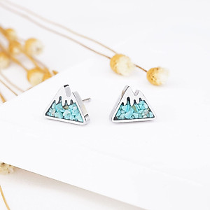Lauren-Spencer Gemstone Mountain Stud Earrings for Women Small Green Turquoise Mountain Earrings Studs Stainless Steel Snow Mountain Range Earrings for Women Nature Jewelry Gift
