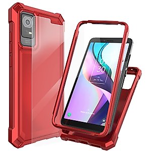 Ailiber Phone Case for TCL ION X/TCL ION V, TCL 40Z T607DL Case with Screen Protector, Dual Layer Structure Protection, Shockproof Corners TPU Bumper, Heavy Duty Protective Cover Case for TCL IONV-Red