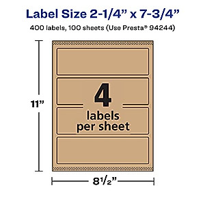 Avery Kraft Brown Rectangle Labels with Sure Feed, 2.25" x 7.75", 400 Kraft Brown Labels, Print-to-The-Edge, Laser/Inkjet Printable Labels