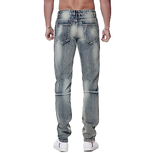 Previn Men's Ripped Denim Jeans Distressed Slim Trousers Destroy Holes Stretch Biker Pants Style1 40W x 32L