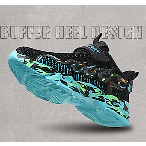 BTKSDAS Boys Sneakers Fashion Non Slip Boys Running Shoes Tennis Athletic Gym Sports Walking Sneakers for Boys Girls Black/Green Size 4 Big Kid