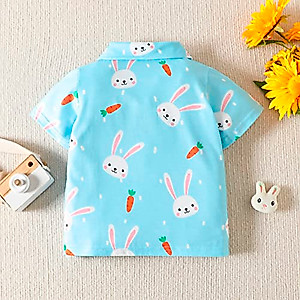 Toddler Boys Girls Short Sleeve Easter Cartoon Rabbit Printed Kids Tops T Shirt with Pocket Us Shirt (Blue, 12-18 Months)