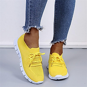 Lausiuoe Womens Shoes for Plantar Fasciitis Support Slip On Breathable Mesh Walking Shoes Women Fashion Sneakers Comfort Non Slip Running Tennis Gym Athletic Workout Shoes Yellow