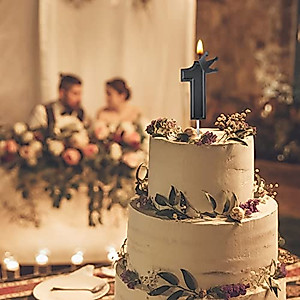 3inch Birthday Number Candle, 3D Candle Cake Topper with Crown Cake Numeral Candles Black Number Candles for Birthday Anniversary Parties (Number 1)