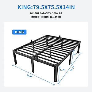 MAF 14 Inch King Metal Platform Bed Frame with Round Corner Legs, 3000 LBS Heavy Duty Steel Slats Support, Noise Free, No Box Spring Needed, Easy Assembly