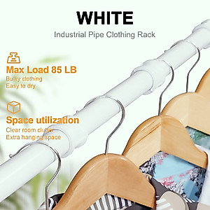 TALITARE White Industrial Pipe Clothing Rack, 30 Inch Pipe Clothes Rack, Wall Mounted Detachable Garment Bar, Heavy Duty Iron Hanging Rod for Closet Storage