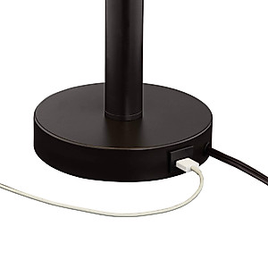 Franklin Iron Works Bernie Industrial Nightstand Table Lamp 25" High Set of 2 with Hotel Style USB Charging Port Rich Bronze Metal Fabric Drum Shade for Living Room Desk Bedroom House Bedside Home