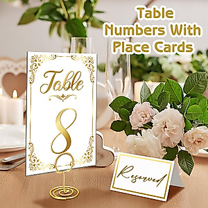 GGSTDDUP Wedding Table Numbers 1-20 with Place Cards and Table Number Holders, Elegant Gold Table Numbers for Wedding, Anniversary, Party