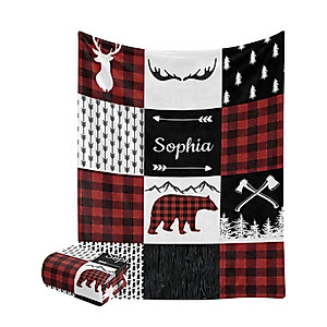 Arrow Bear Plaid Personalized Baby Blanke Name Soft Fleece Swadding Blankets Throw for Newborn Baby Girls Boys Pet Nursery 30'' x 40''