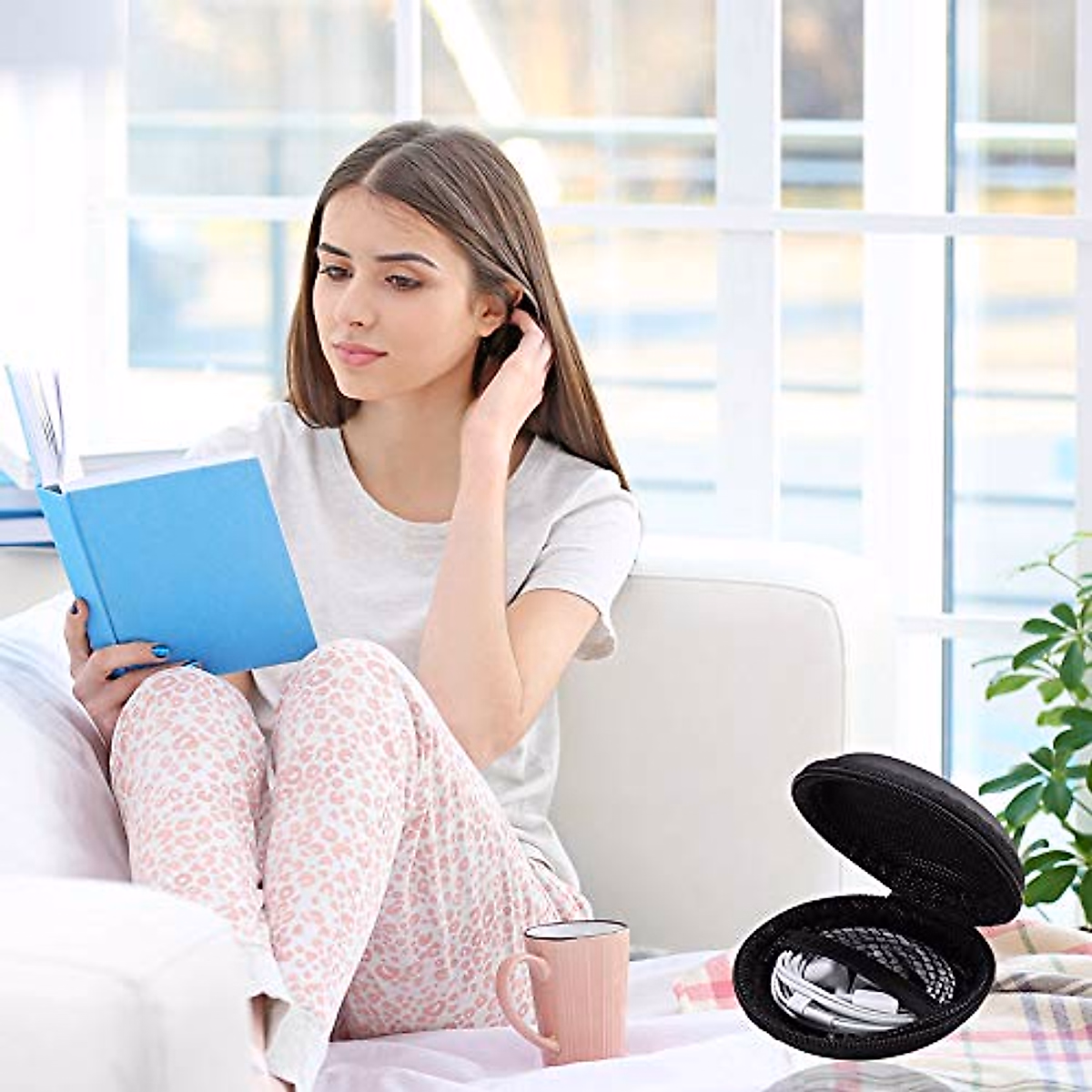 6 Pcs Portable Earbuds Case with Cable Clip & 2 Headphone Cable Clip, AIFUDA Mini Hard EVA Carrying Case Storage Bag for Earphone Earbuds Bluetooth Headset U Disk