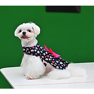 Petroom 2 Pieces Small Dog Dresses,Cute Princess Floral Skirt Cat Apparel Female for Yorkie(Pink & Rose red S)