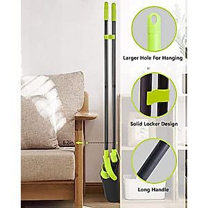 Broom and Dustpan,Indoor Broom and Dust Pans with Long Handle Up to 54 Inches,Broom and Dustpan Set for Home,Standing Upright Broom with Dustpan Combo Set for Kitchen Room Office Lobby Floor(Green)