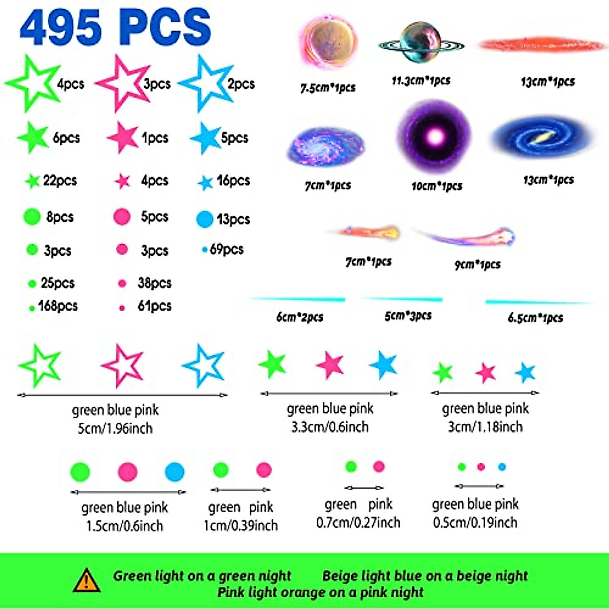 495 Pieces Glow in The Dark Stars and Moons Wall Decals for Ceiling, Removable Glowing Stars and Planets Wall Decal Sticker Glow in The Dark Galaxy Wall Decor for Kids Bedroom Living Room Nursery