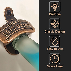 Wall Mounted bottle Opener, Christmas Funny Wall Mount Bottle Opener for Men Father Beer Lovers,Novelty Birthday Fathers Day with Mounting Screws Wall Anchors（1 Pack)