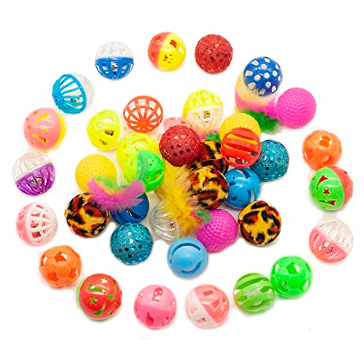 Fashion's Talk 40 Pack Plastic Ball Cat Toys Lattice Balls with Bell Jingle Bulk Kitten Toy, Gift Box Color Varies