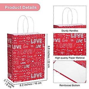 Fovths 16 Pieces Valentines Bags with 24 Sheets Tissue Paper 8.6 Inch Valentine Paper Gift Bags with Handle Love Gift Bag for Valentine's Day Wedding Birthday Party Supplies