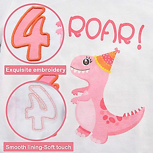 AMZTM 4th Birthday Girl T-Shirt Dinosaur Themed B-Day Party Tee Gift for Toddler (US, Age, 4 Years, White)
