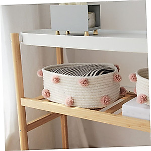 CHILDWEET Woven Hamper Storage Basket Cotton Rope Organizer Cotton Rope Key Tray Rope Woven Basket Storage Bins for Clothes Storage Bin Cotton Woven Container Manual Baby Cotton Makeup Box