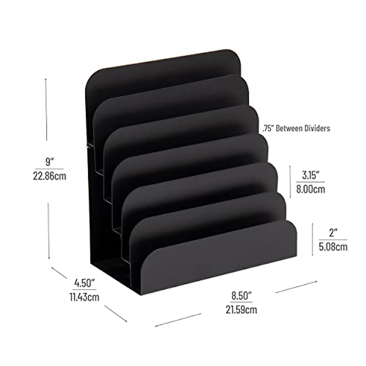 Mind Reader Vertical Desk File Organizer, 6 Slots, Black