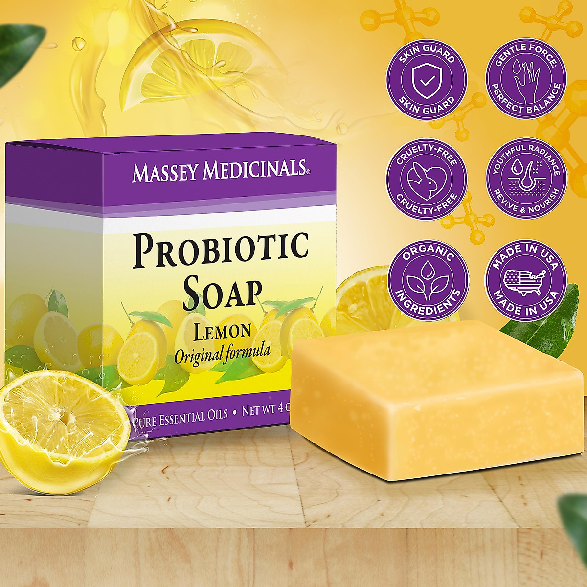 Candida Freedom Massey's CF 100% Natural Probiotic Soap Bar - Elevate Your Skincare Routine with Potent Tea Tree and Refreshing Lemon Essence - Pure Citrus Bliss 4oz