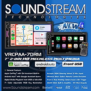 SOUNDSTREAM 7 inch Double Din Car Stereo HD Touchscreen Apple Carplay, Android Auto Bluetooth Multimedia Radio, Car Play Mirror Link Car Audio Receiver with Backup Camera, USB SD AUX MP3 MP4 Media