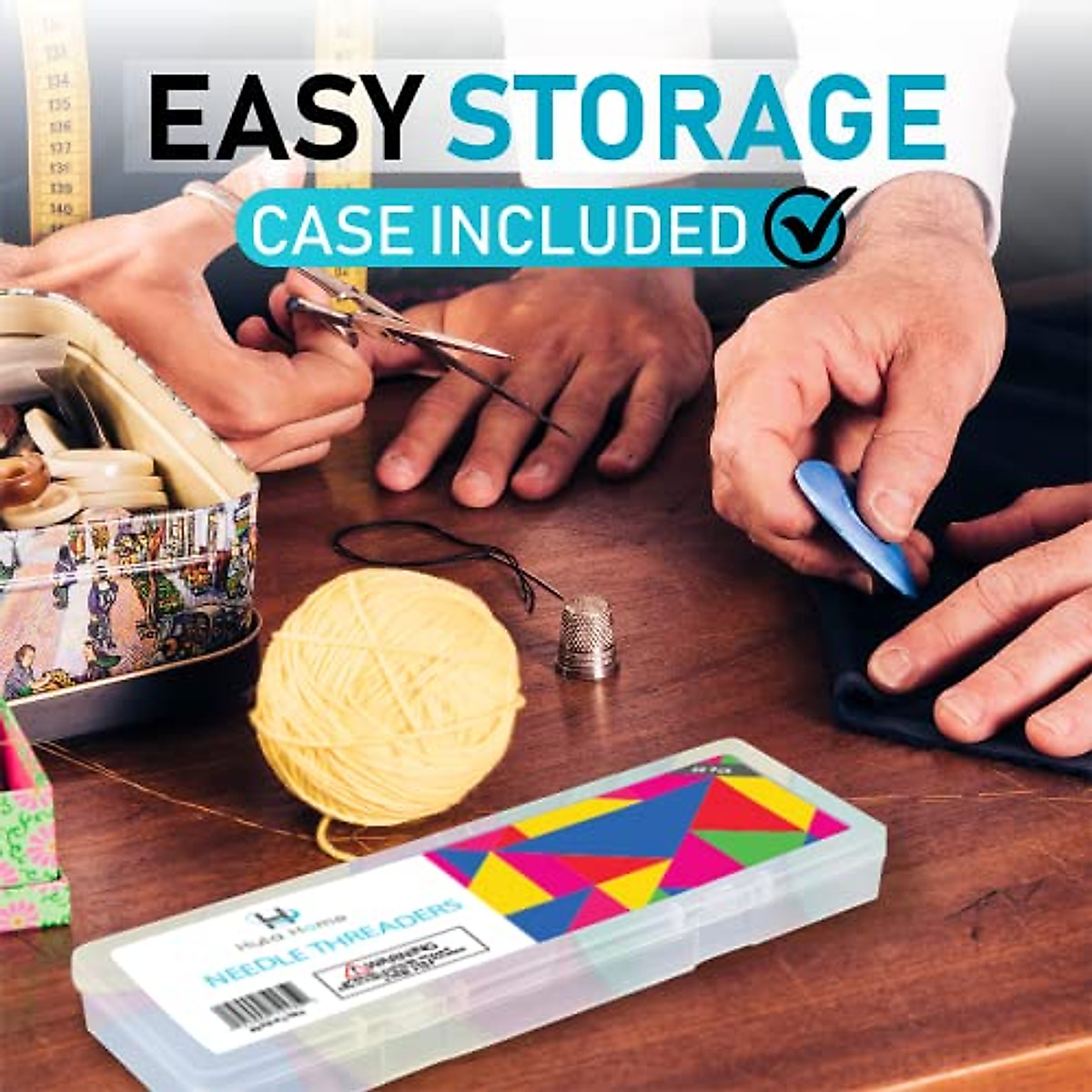 Hula Home Needle Threaders (50 Pieces), Fits All Needle Sizes, Simple Wire Loop Tool DIY Threader for Hand or Machine Sewing & Crafting with Case, 5 Colors