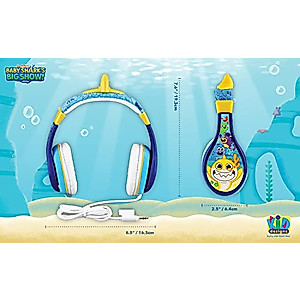 eKids Baby Shark Headphones for Kids, Wired Headphones for School, Home or Travel, Tangle Free Toddler Headphones with Volume Control, 3.5mm Jack, Includes Headphone Splitter