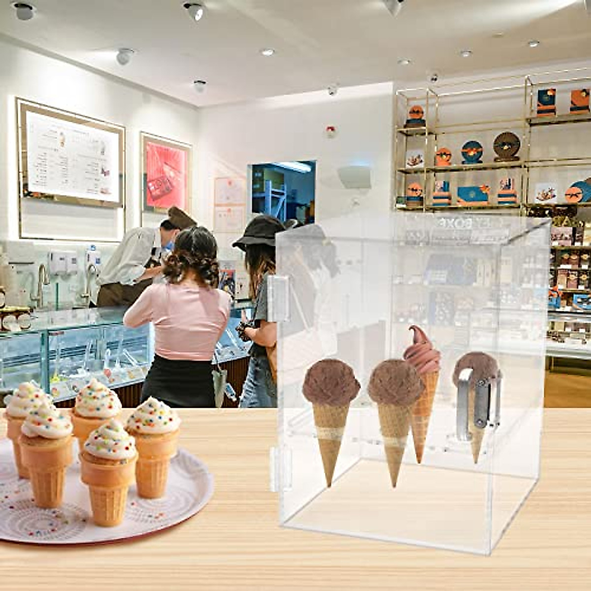LYNICESHOP 9 Holes Ice Cream Cone Holder, Clear Acrylic Display Cabinet, Transparent Ice Cream Cone Bracket, Ice Cream Display Stand Holder for Dessert Shop and Ice Cream Fair
