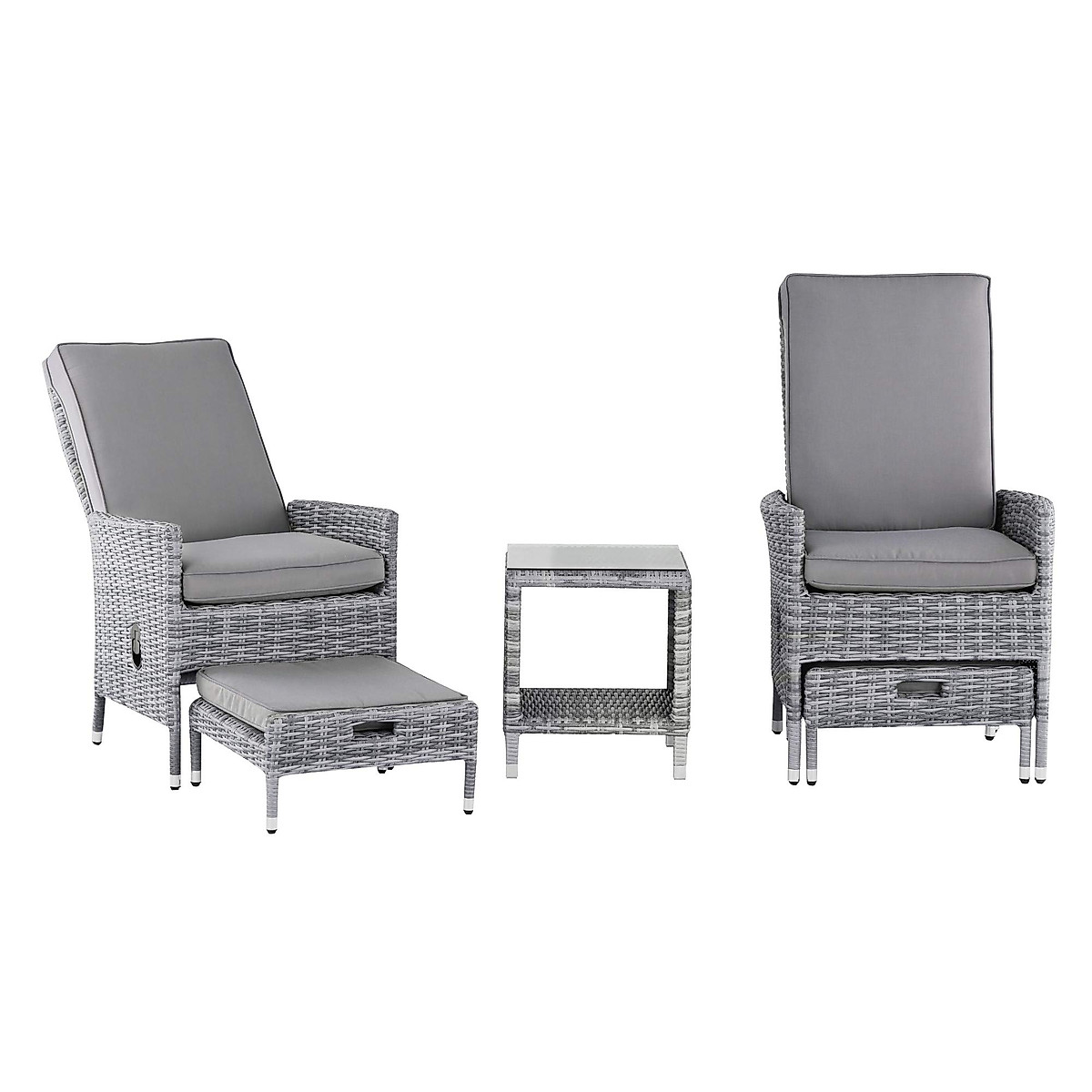 Elle Decor Vallauris Patio Outdoor Furniture Collection, Premium All Weather Wicker, 5 Piece Reclining Set, Gray